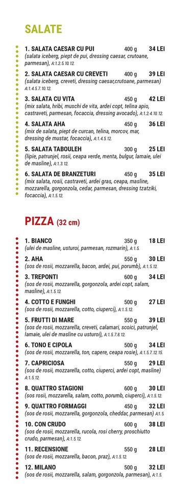 Menu at Bistro Aha, Brașov