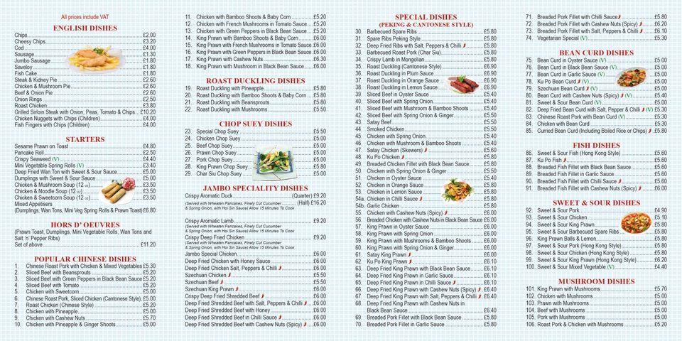 Menu at Jambo fast food, Westbury