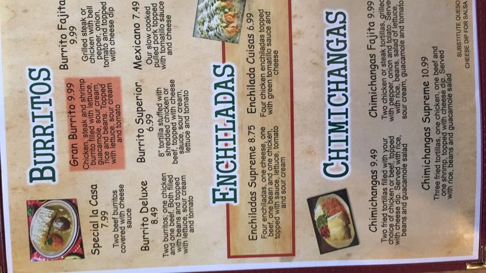 Menu at La Finca restaurant, Spencer, Ripley Rd