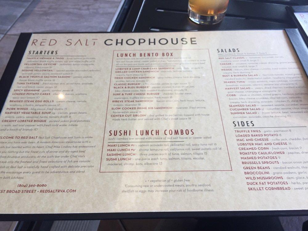 Menu at Red Salt Chophouse and Sushi restaurant, Richmond