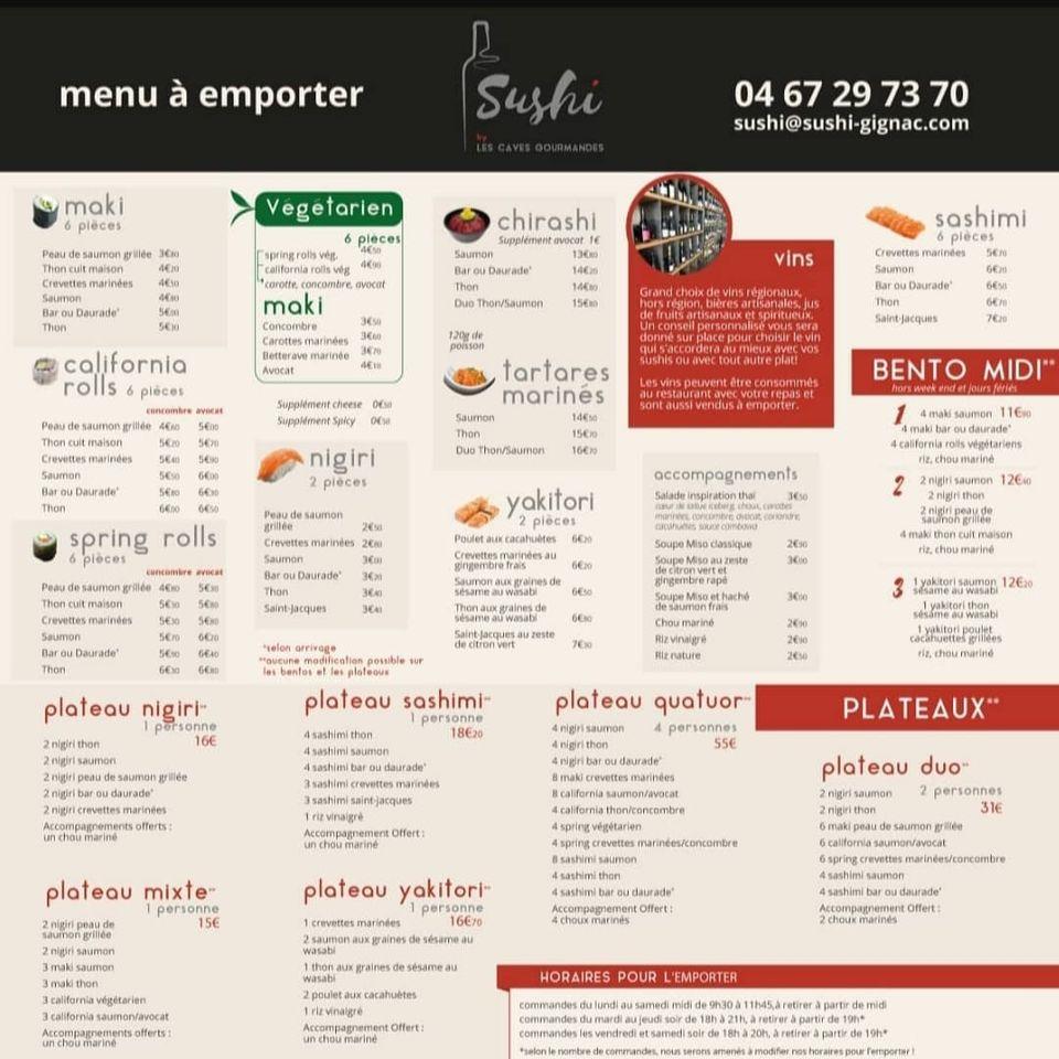 Menu au Sushi by Les Caves Gourmandes (restaurant et caviste), Gignac