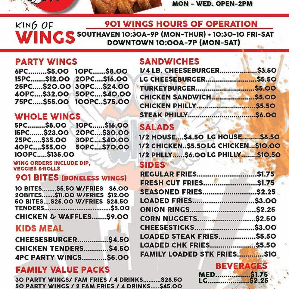 Menu at 901 Wings restaurant, Memphis, 97 N Main St