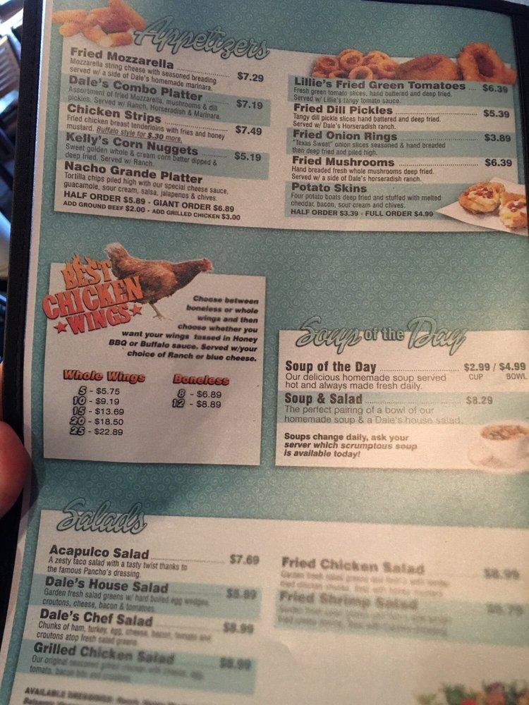 Menu at Dale's restaurant, Southaven