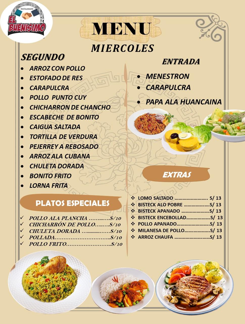 Menu at "El buenísimo" restaurant, Huacho