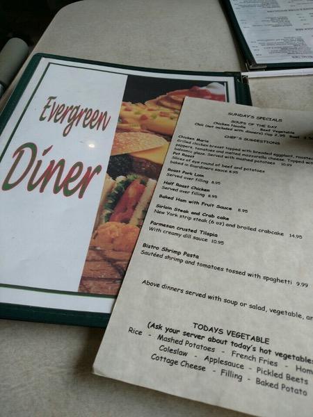 Menu at Evergreen Diner restaurant, Ephrata