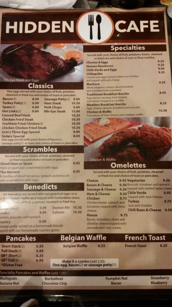 Menu at Hidden Cafe, Camarillo