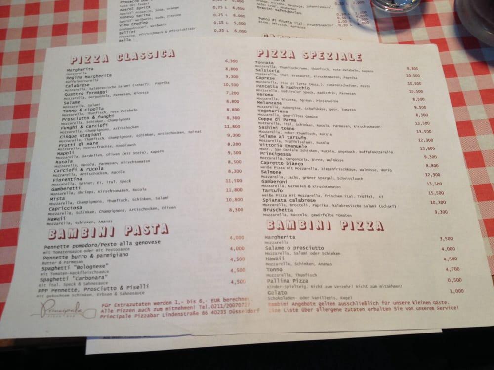 Speisekarte von Principale Pizzabar, Düsseldorf