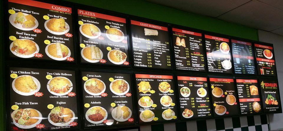 Menu at Romulo's Mexican Grill restaurant, Sutherlin