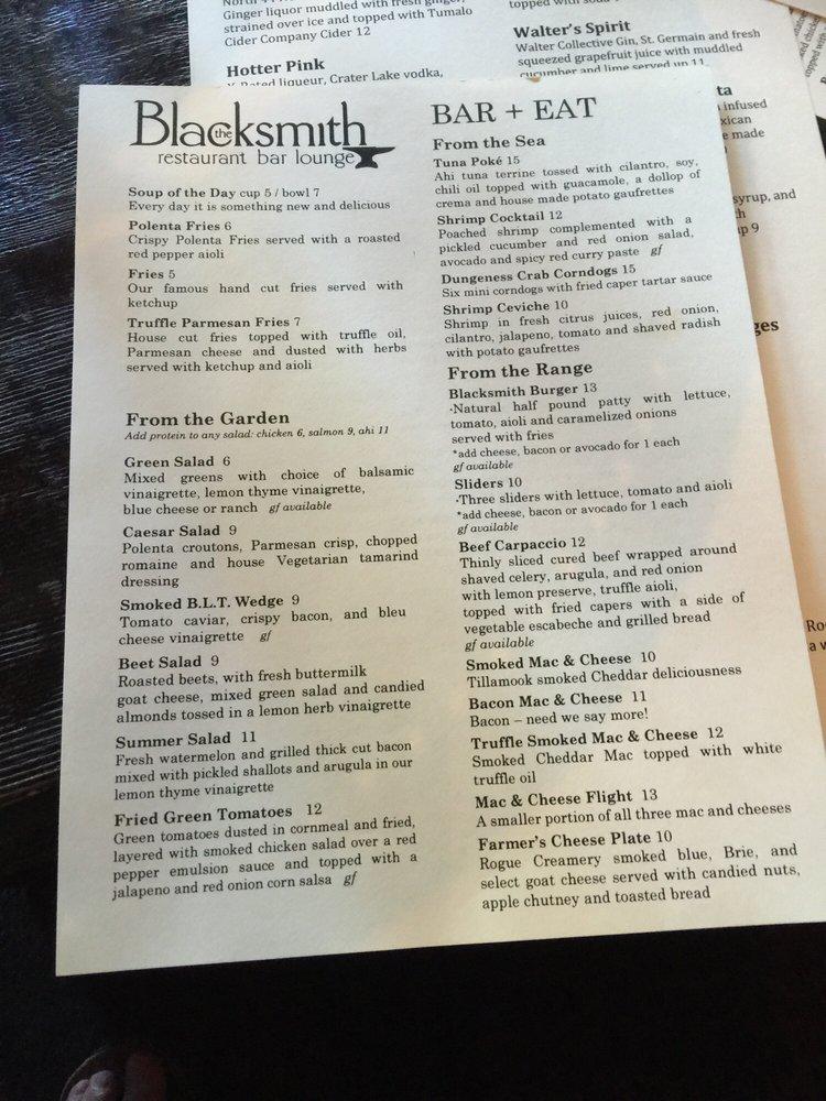 Menu at The Blacksmith Restaurant, Bend
