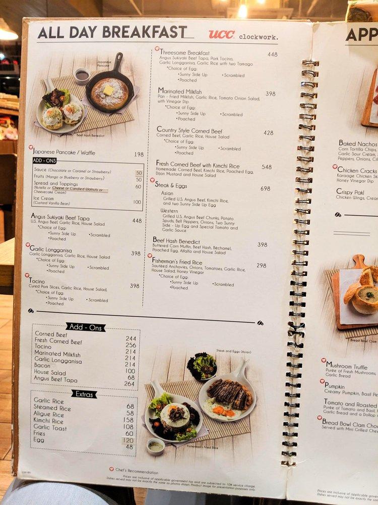 Menu at UCC Clockwork cafe, Cebu City