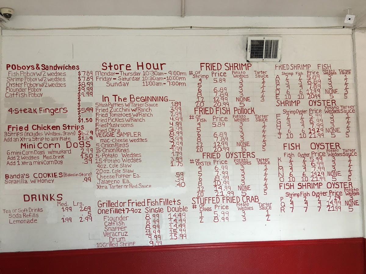 Menu at Banda's restaurant, Corpus Christi, S Port Ave