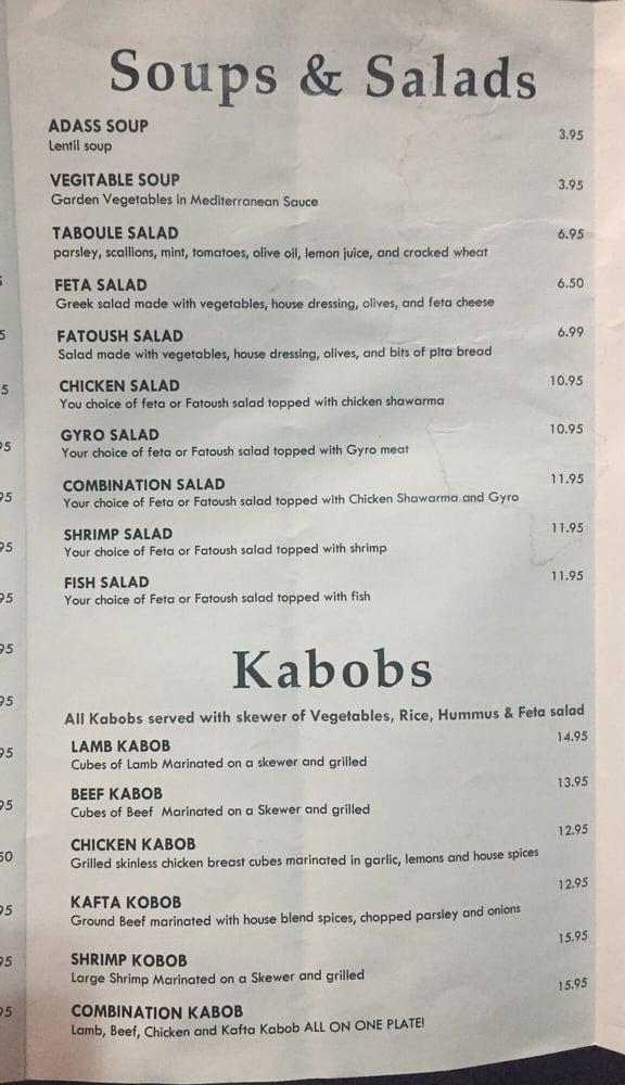 Menu at Olympus restaurant, New Iberia