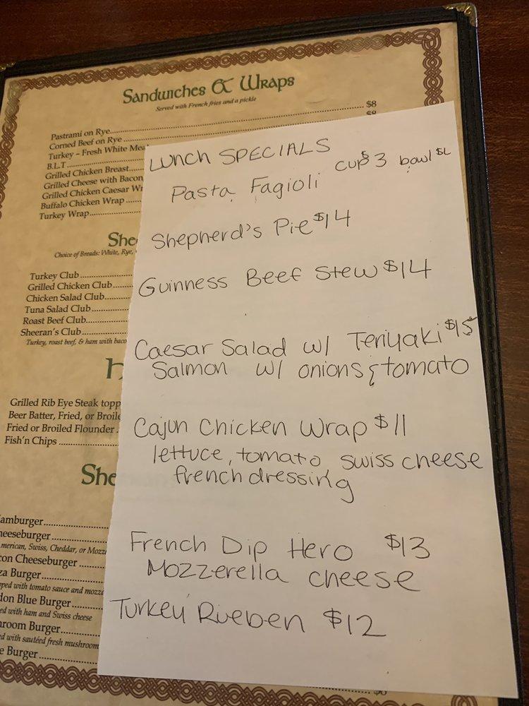 Menu at Sheeran's The Perfect Pint pub & bar, Tomkins Cove