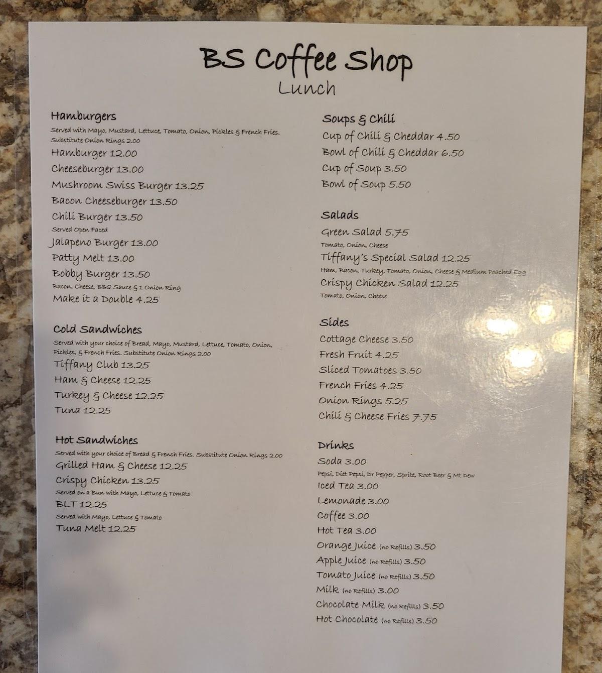 Menu at B S Coffee Shop cafe, Clovis, 233 Sunnyside Ave
