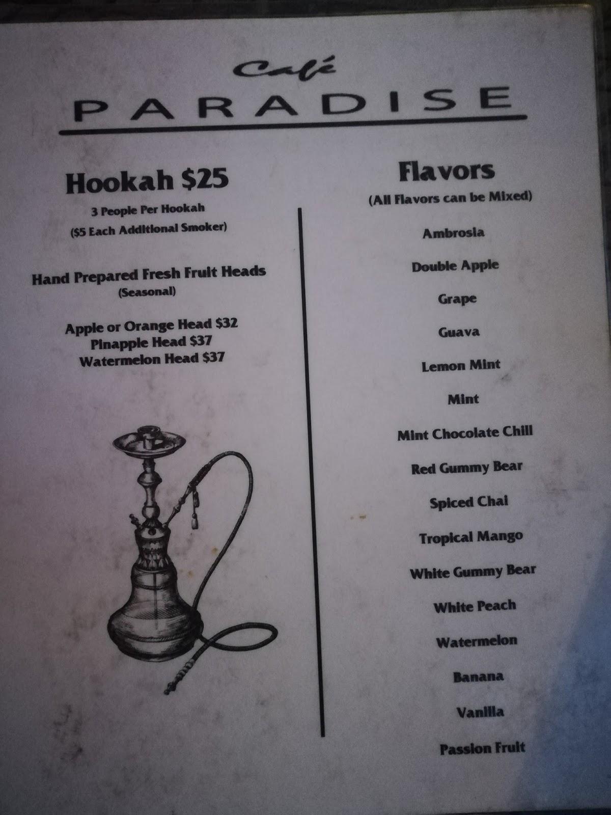 Menu at Cafe Paradise, San Jose, Monterey Hwy