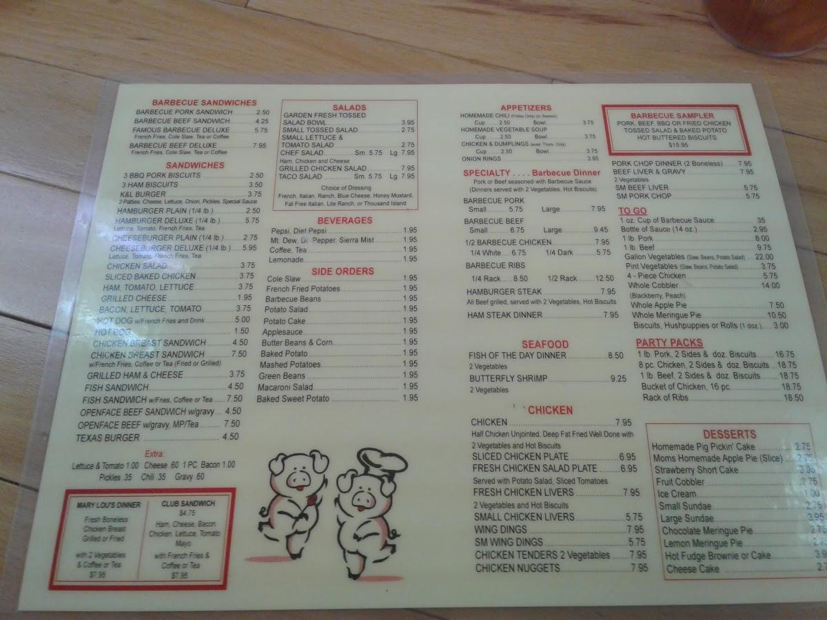 Menu at K & L Barbecue, Hopewell