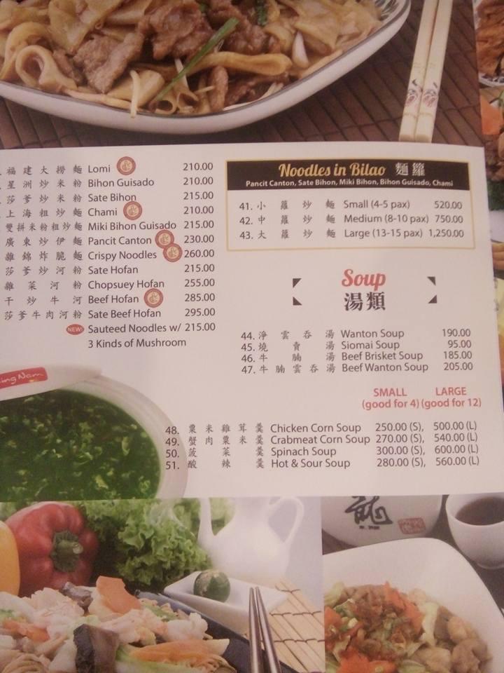 Menu at Ling Nam restaurant, Baguio