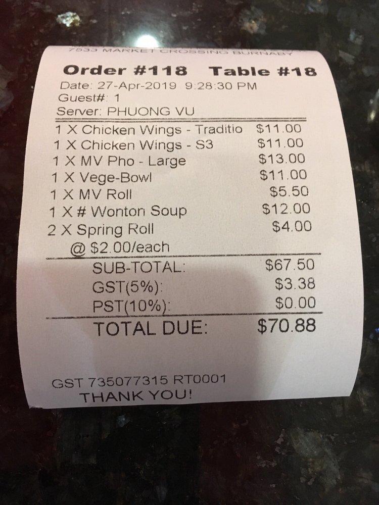 Menu at MVP Kitchen & Bar, Burnaby