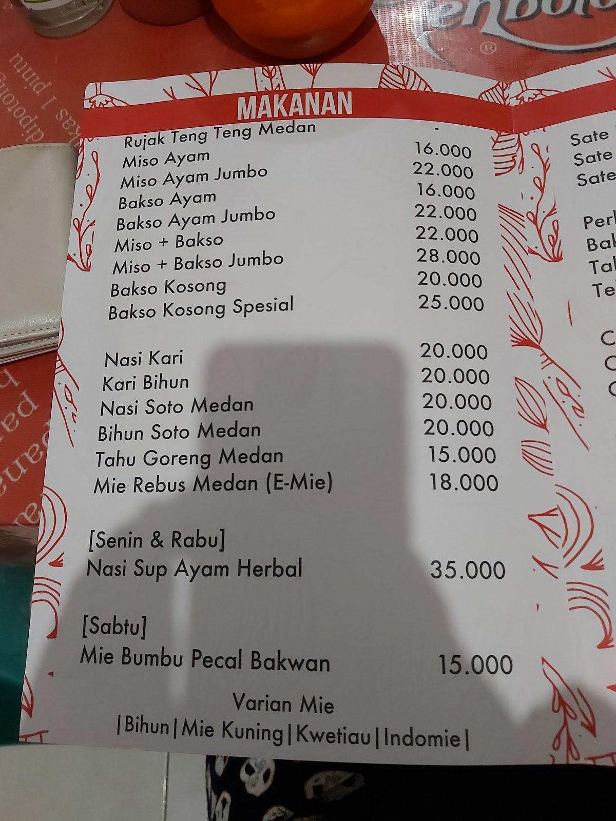 Carta del restaurante Miso Jondul, Pekanbaru