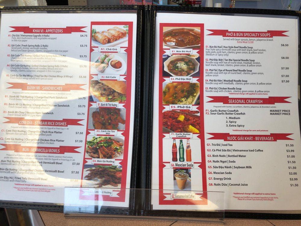 Menu at Pho Tan Mai restaurant, Stafford
