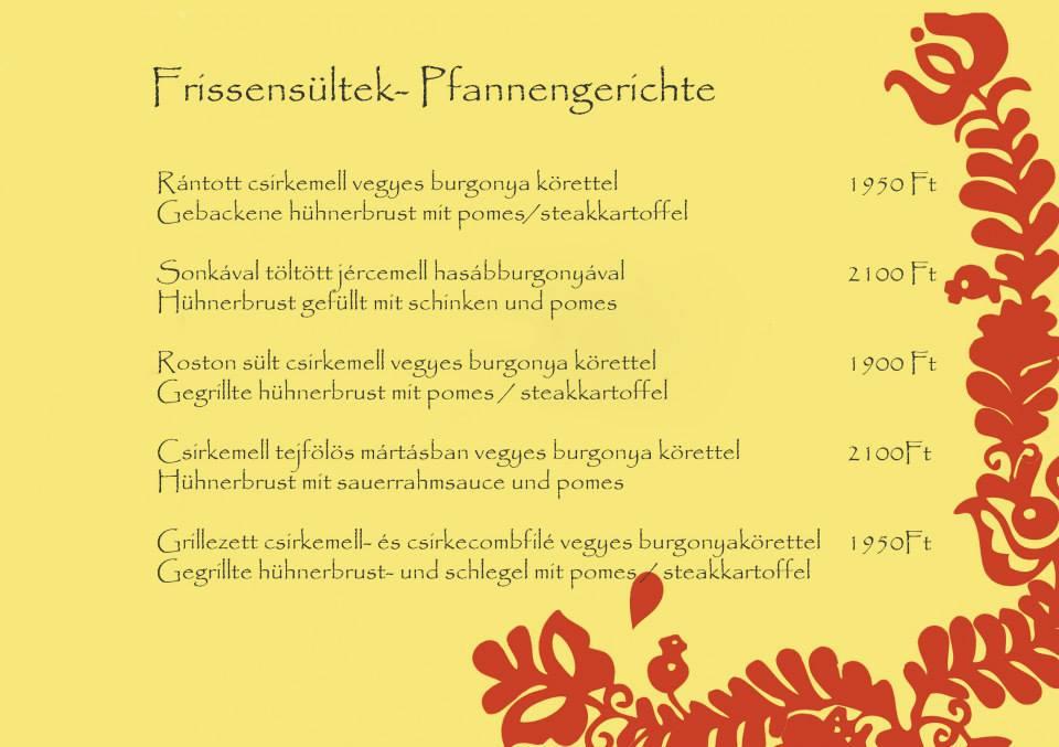 Menu at Piroska étterem restaurant, Harkány