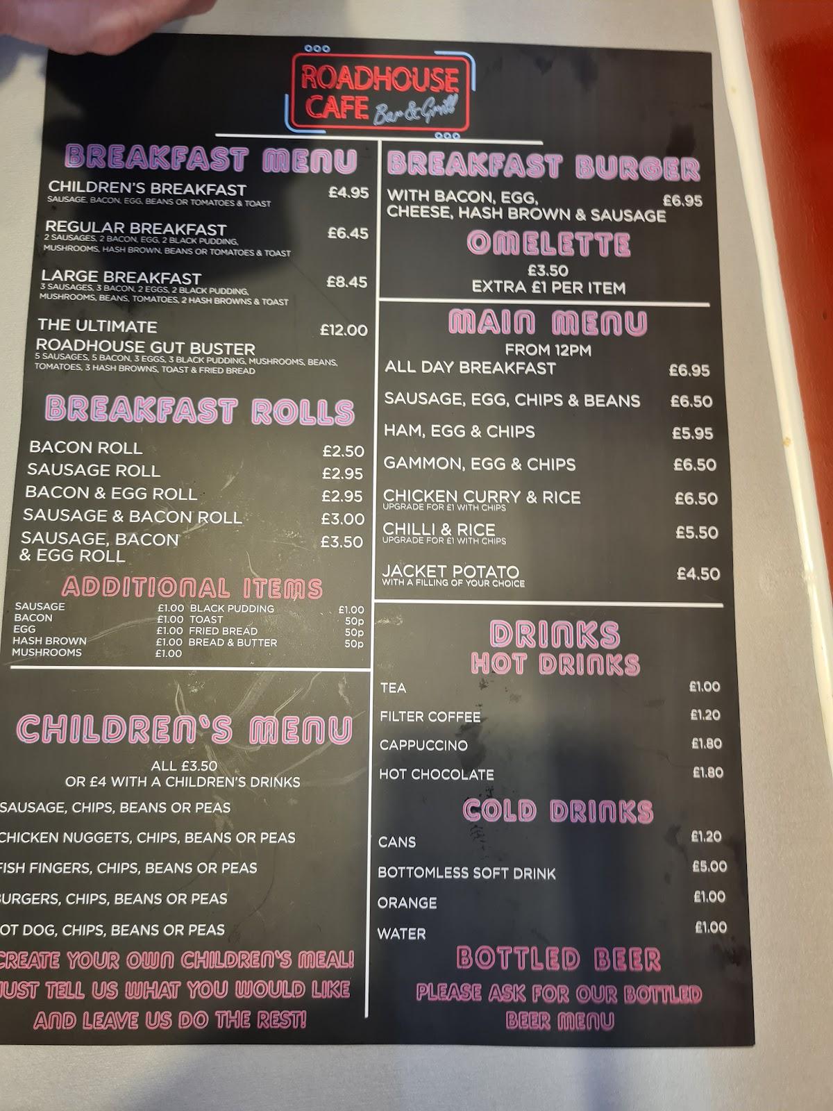 Menu at RoadHouse Café cafe, Merthyr Tydfil