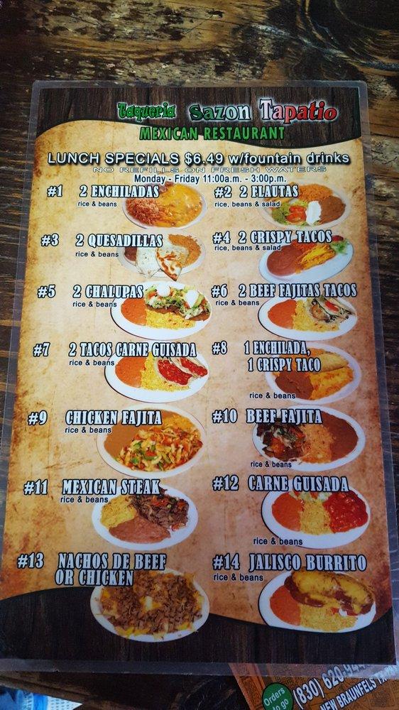 Menu at Taqueria El Sazon Tapatio restaurant, New Braunfels