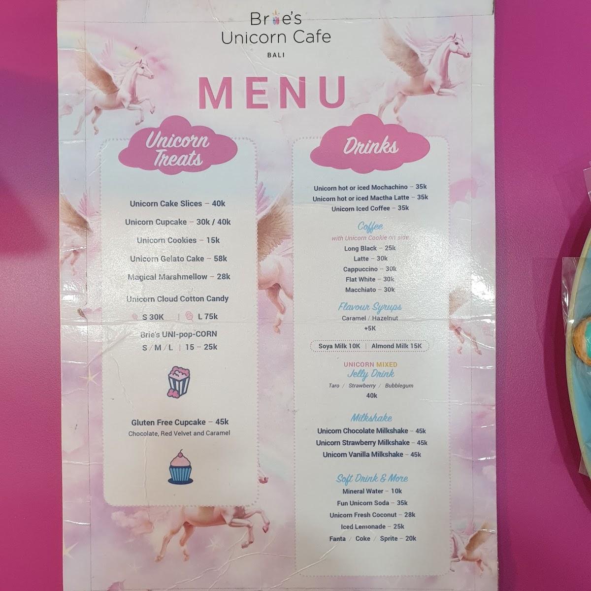 Menu at Unicorn Cafe Bali by Brie, Kuta