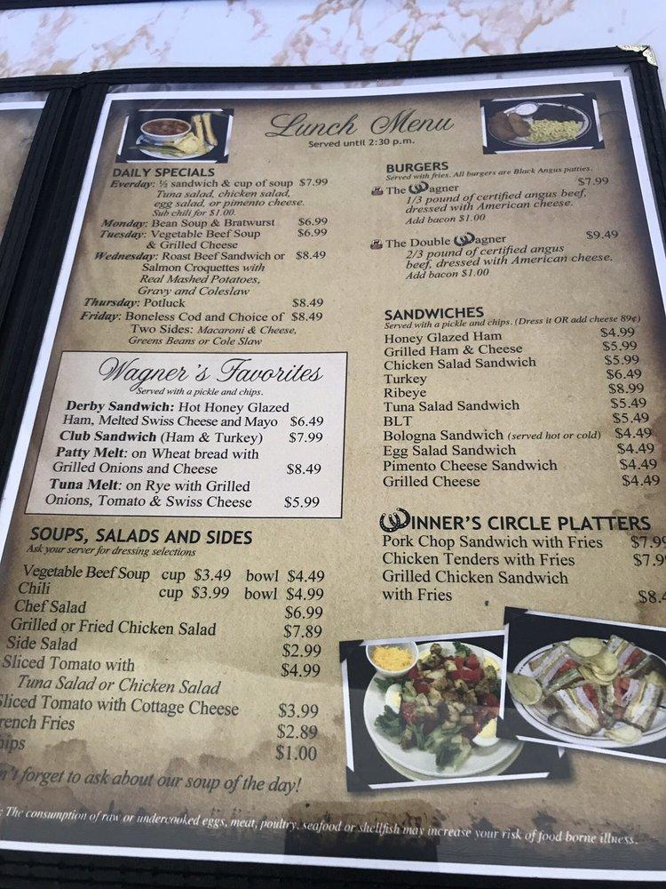 Menu at Wagner's Pharmacy restaurant, Louisville