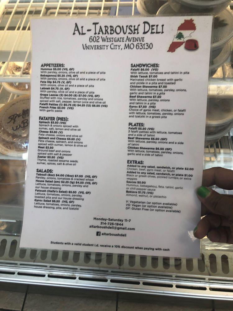 Menu at Al-Tarboush Deli restaurant, University City