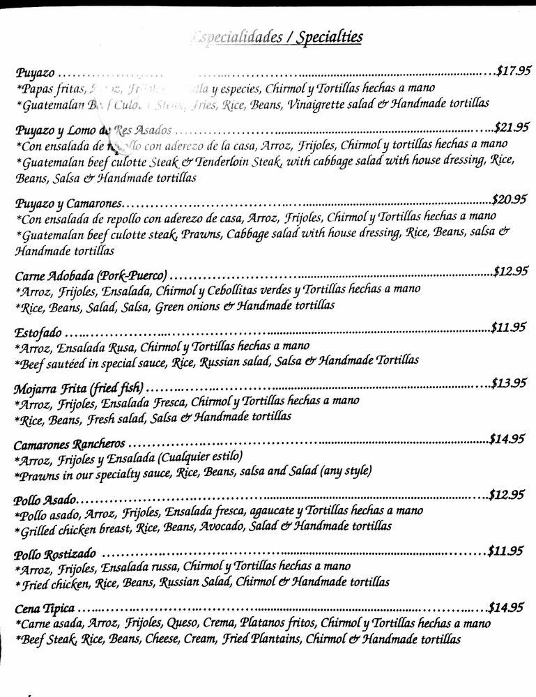Menu at El Lucerito - Restaurante Guatemalteco, San Rafael