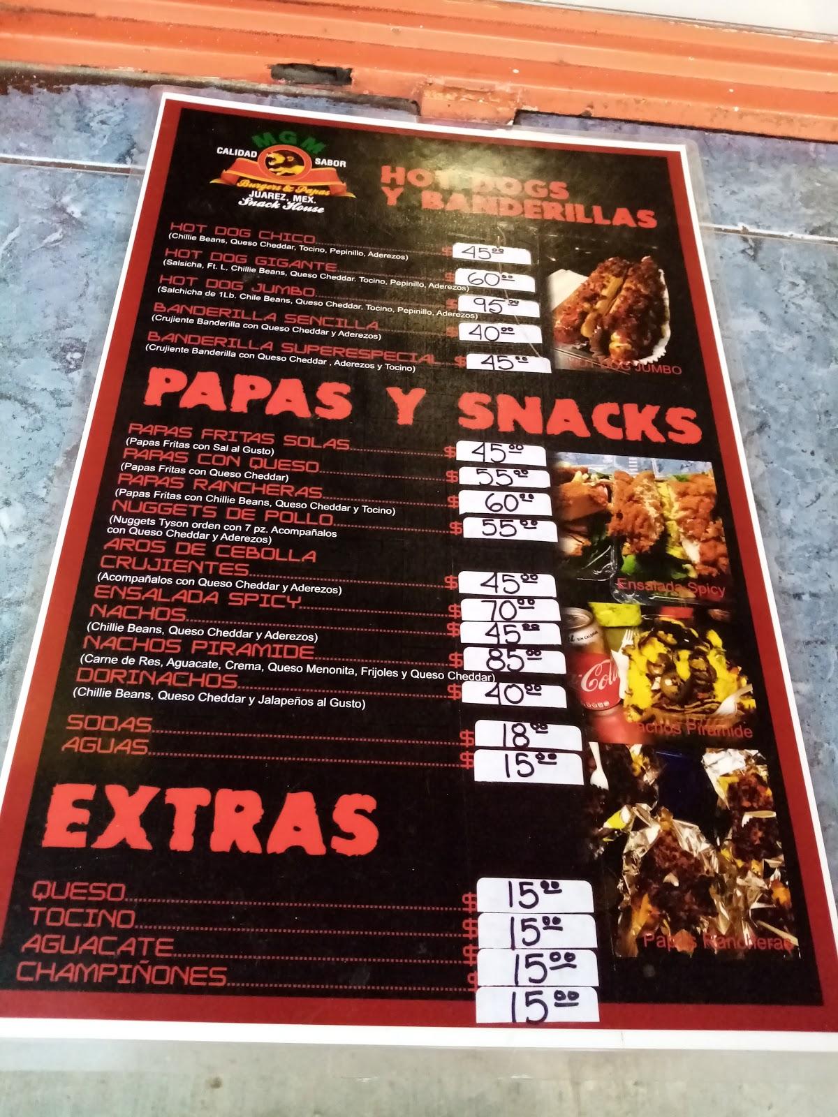 Carta del restaurante MGM Burgers & Papas, Ciudad Juarez