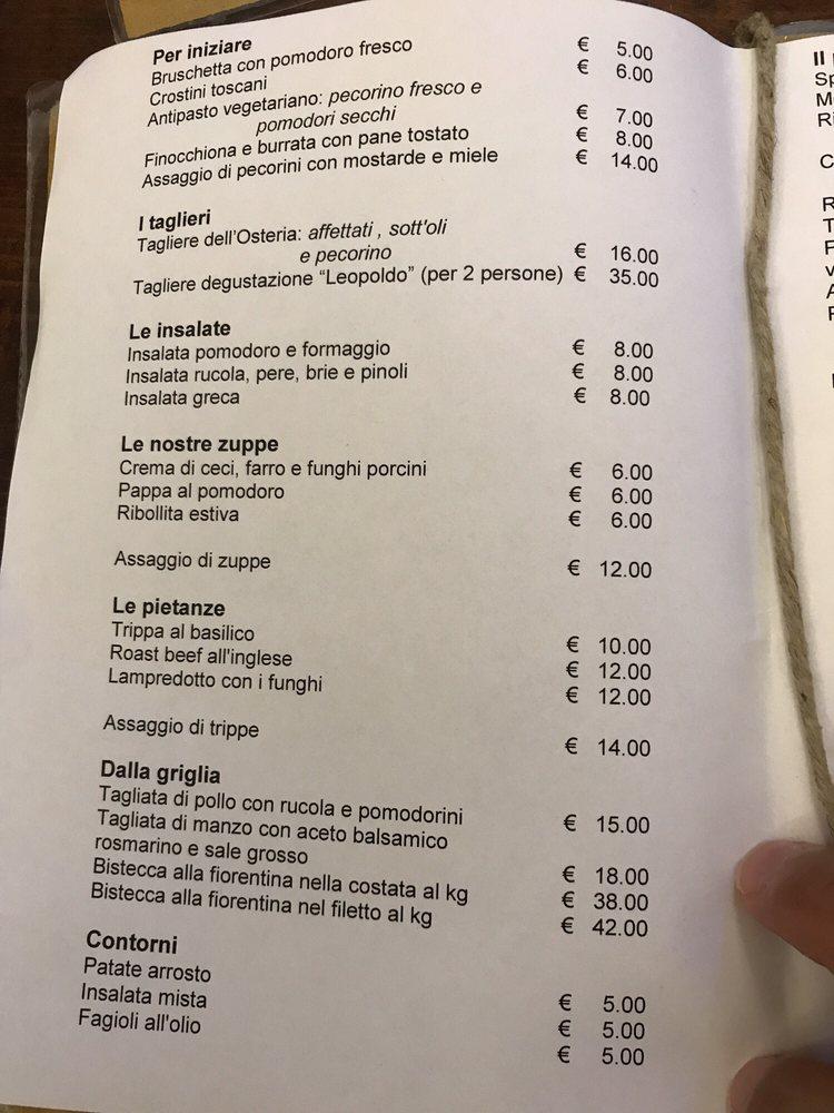 Menu at Osteria Antica Mescita San Niccolò steakhouse, Florence