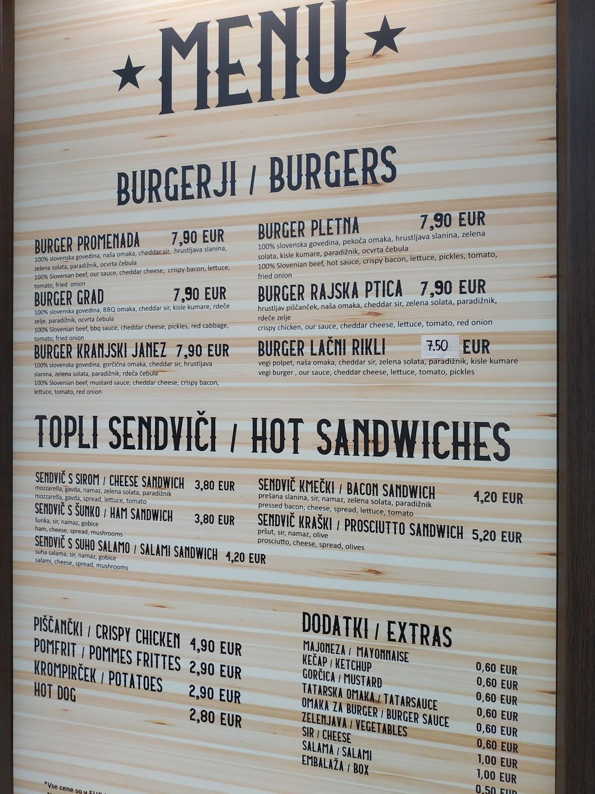 Speisekarte von Promenada Burger restaurant, Bled