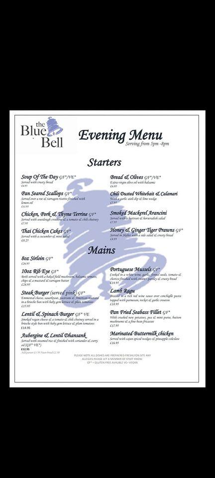 Menu at The Blue Bell Bistro pub & bar, New Quay