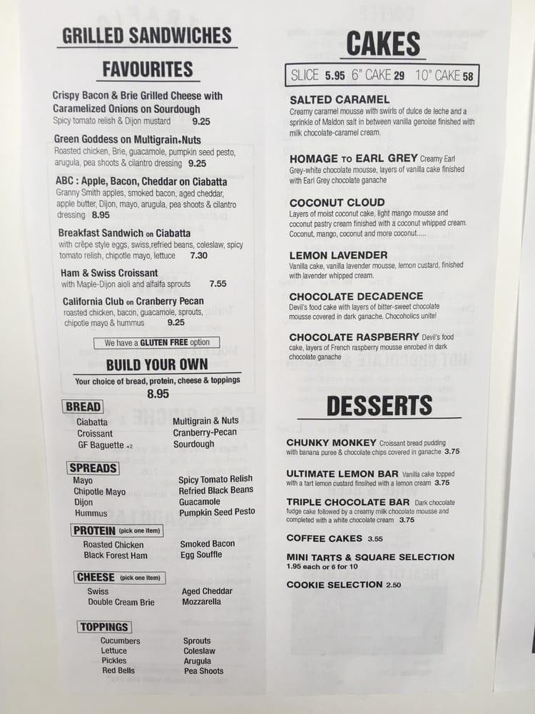 Menu at Trafiq Cafe & Bakery, Vancouver