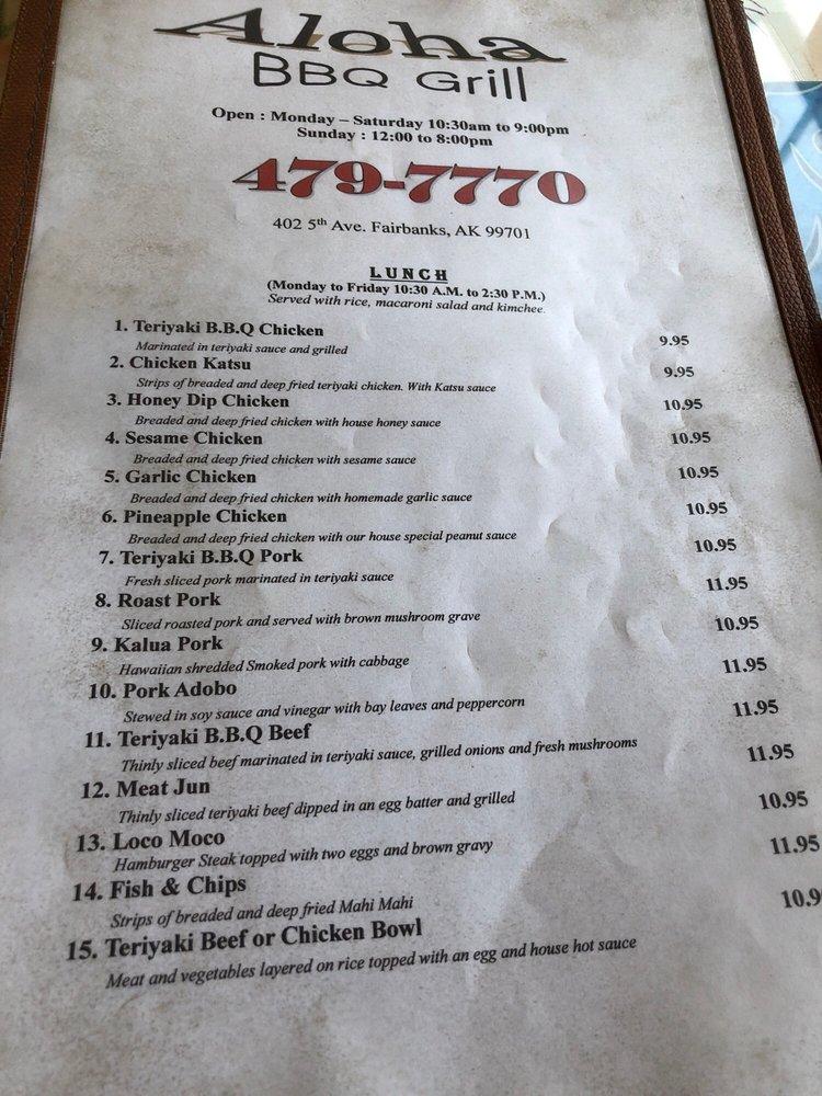 Menu at Aloha BBQ Grill, Fairbanks