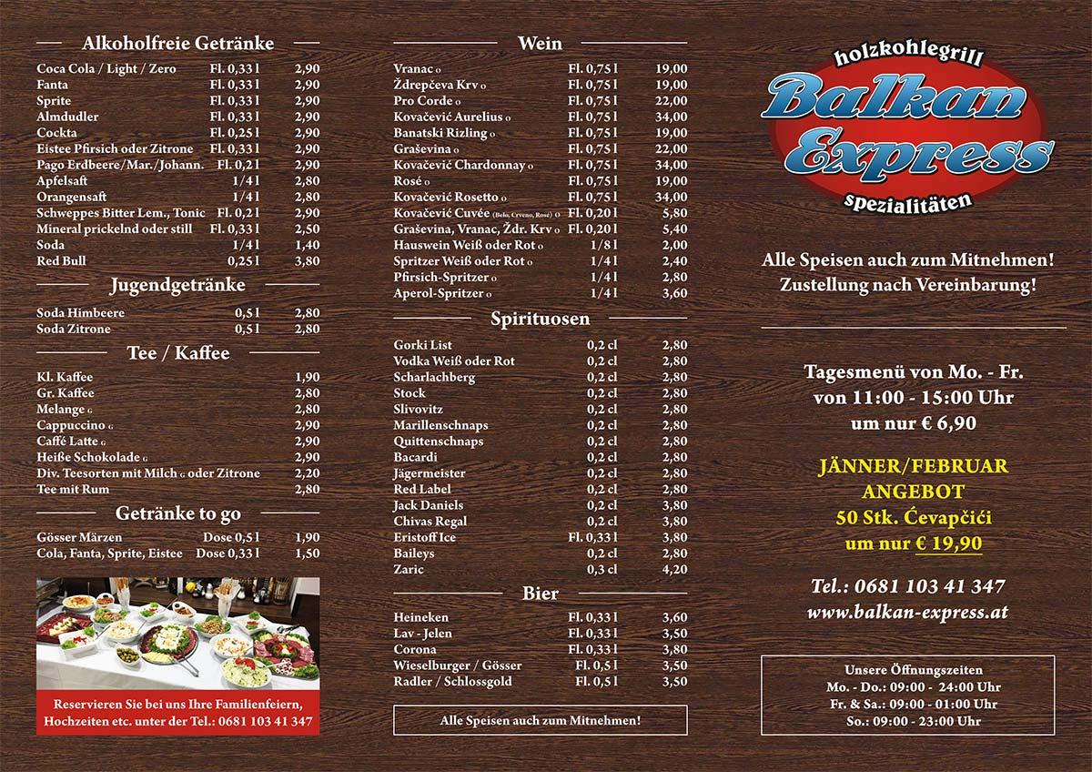 Speisekarte von Balkan Express restaurant, Wien