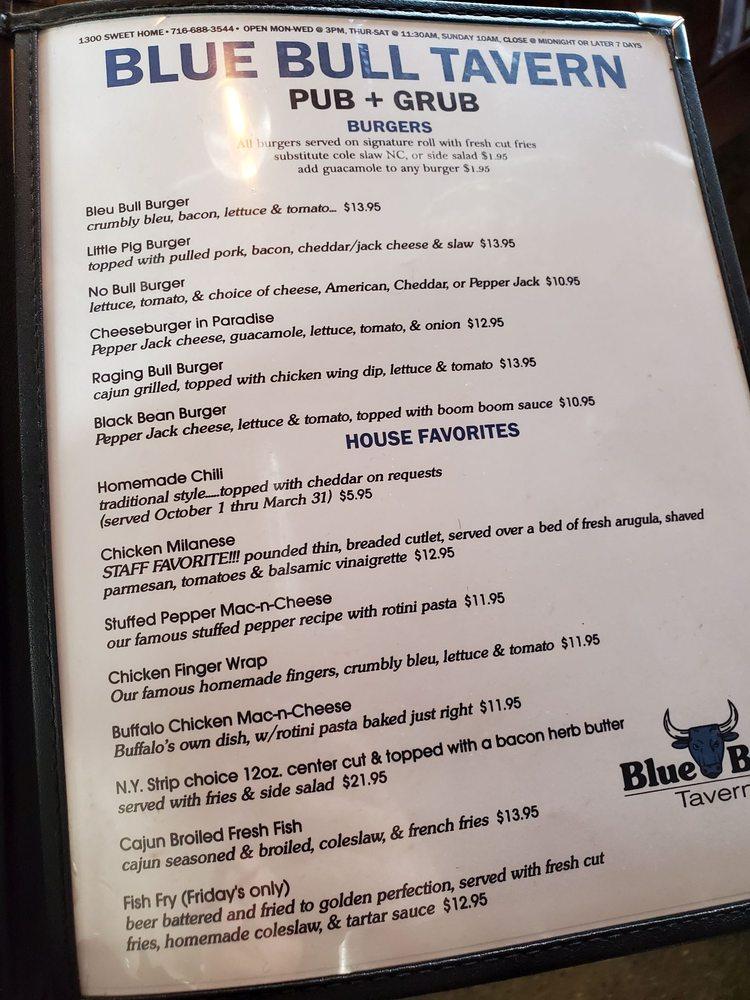 Menu at Blue Bull Tavern pub & bar, Amherst