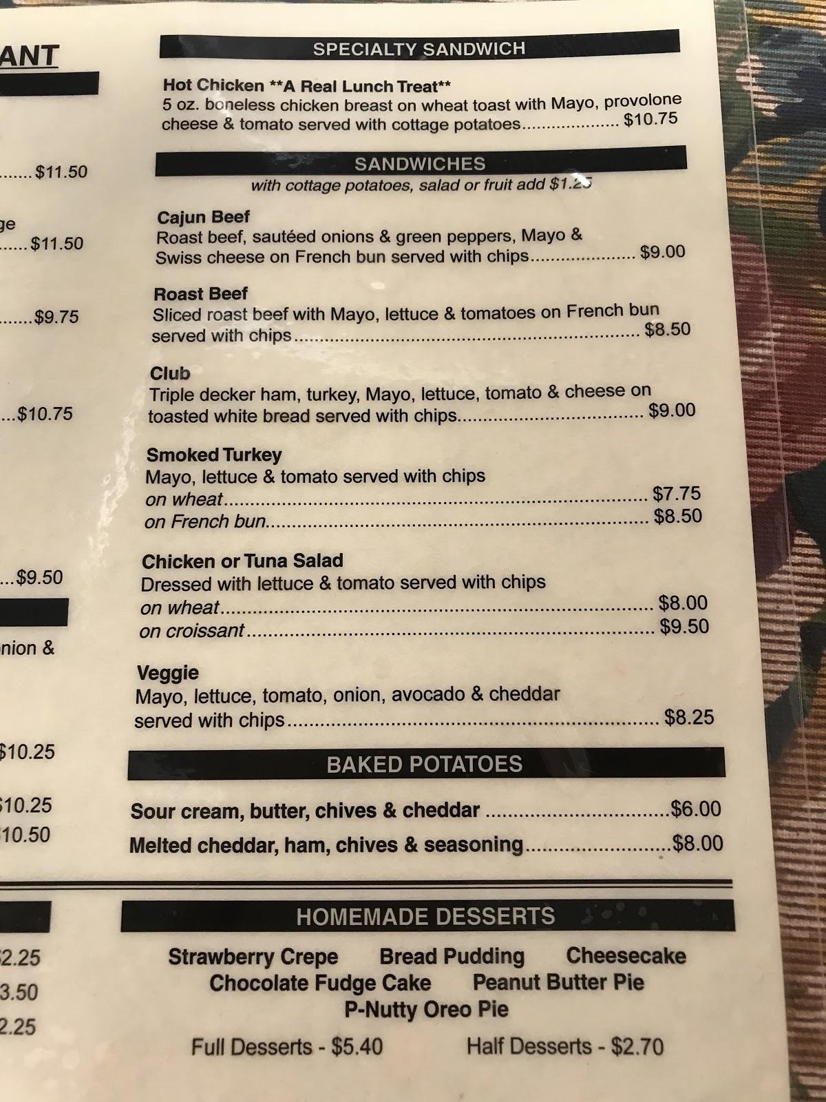 Menu at The Cottage Restaurant, Alexandria