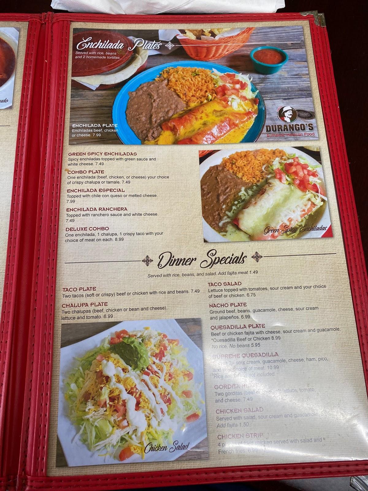 Menu at Durango Restaurant, Wimberley