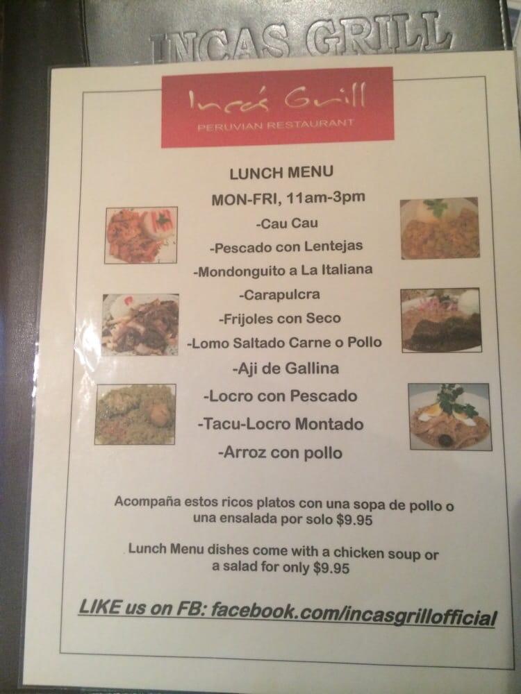 Menu at Incas Grill Peruvian Restaurant & Bar, Concord