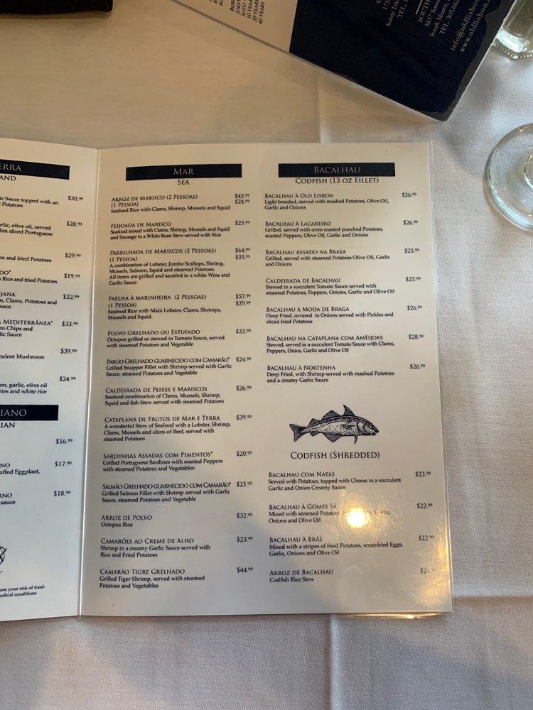 Menu at Old Lisbon Restaurants - South Miami, South Miami, Sunset Dr