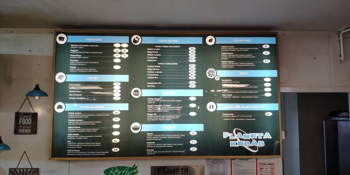 Menu at Planeta Kebab restaurant, Torun, Marii Skłodowskiej-Curie