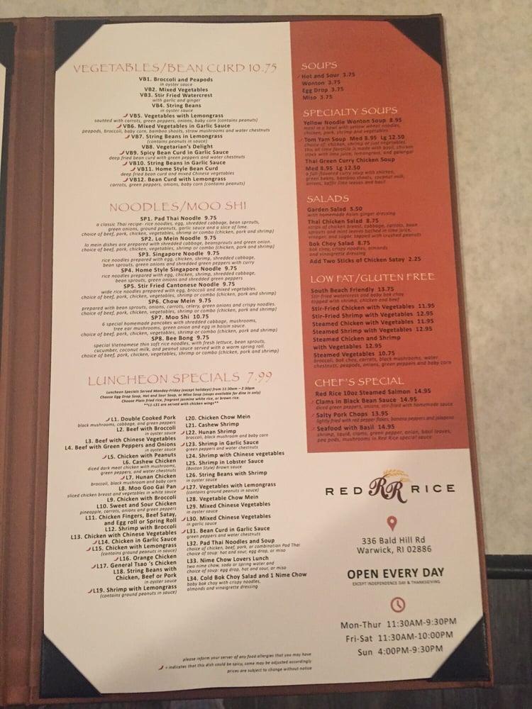 Menu at Red Rice restaurant, Warwick, 336 Bald Hill Rd