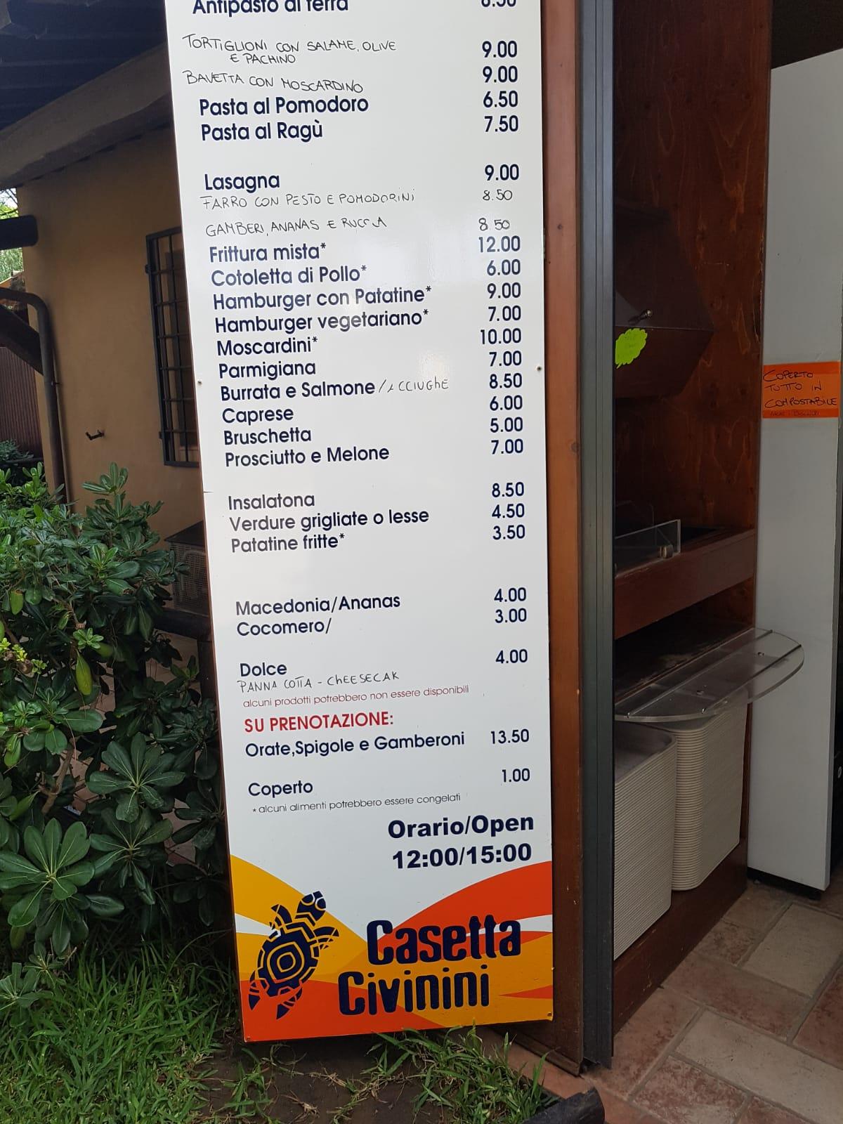 Menu da Stabilimento Balneare Casetta Civinini ristorante, Punta Ala