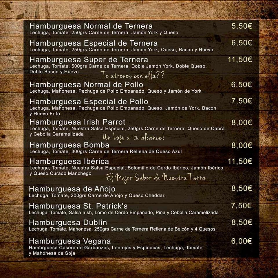 Menu at The Irish Parrot Cerveceria pub & bar, Griñón