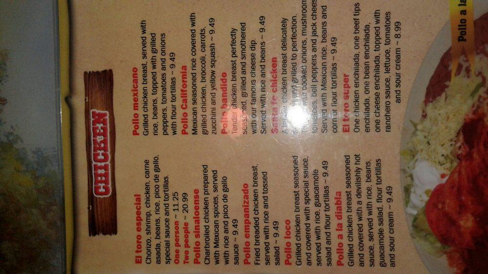 Menu at Toro Mexican Grill pub & bar, Dandridge