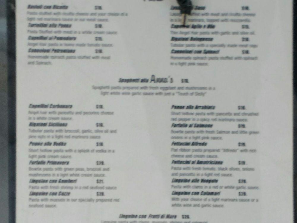 Menu at Anna's Trattoria Italian restaurant, Daytona Beach