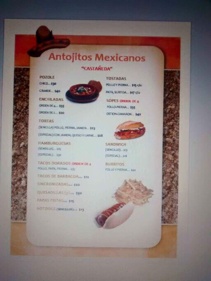 Menu at Antojitos Mexicanos Castañeda restaurant, Ciudad del Carmen ...